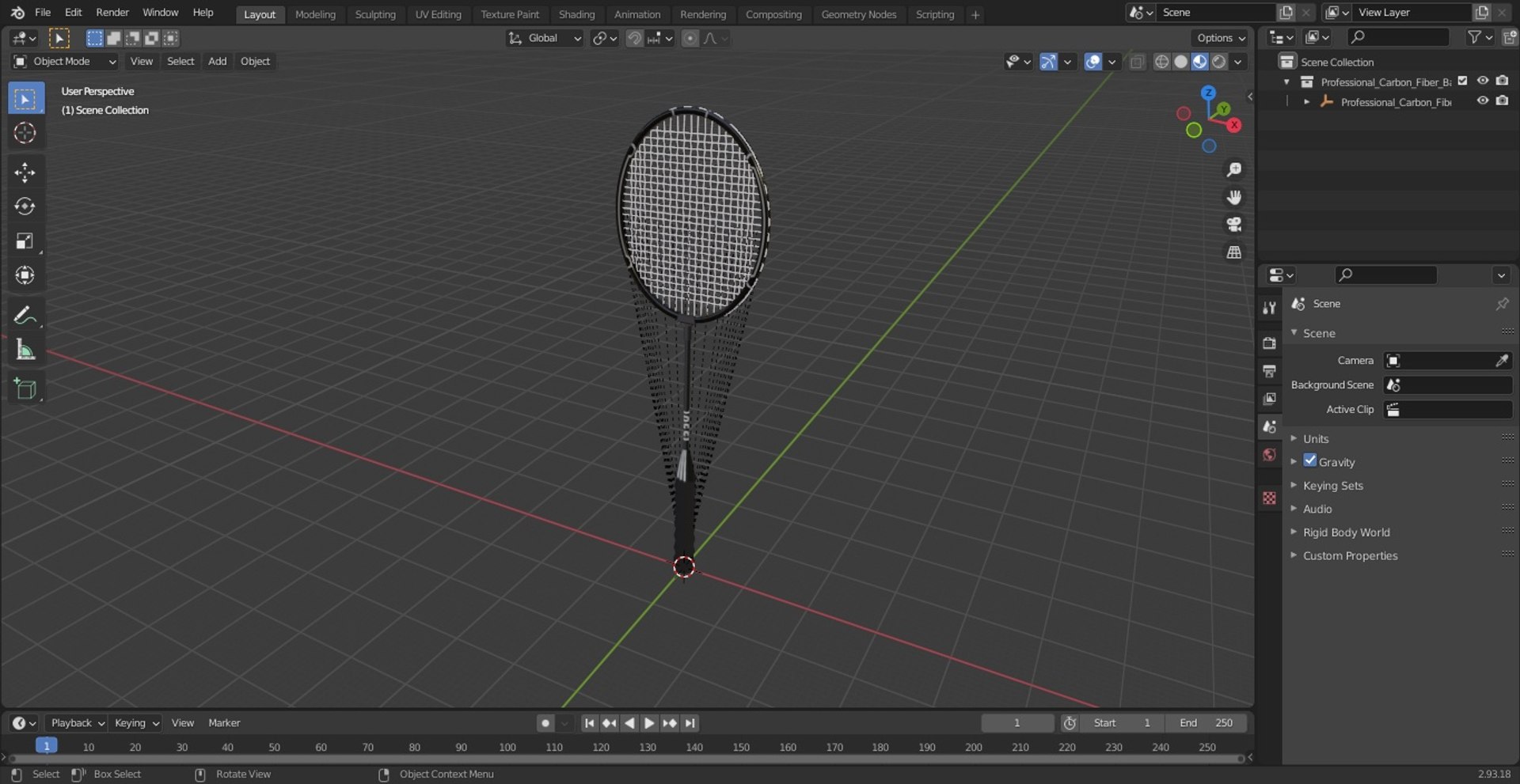 Professional Carbon Fiber Badminton Racket 3D - TurboSquid 2145489