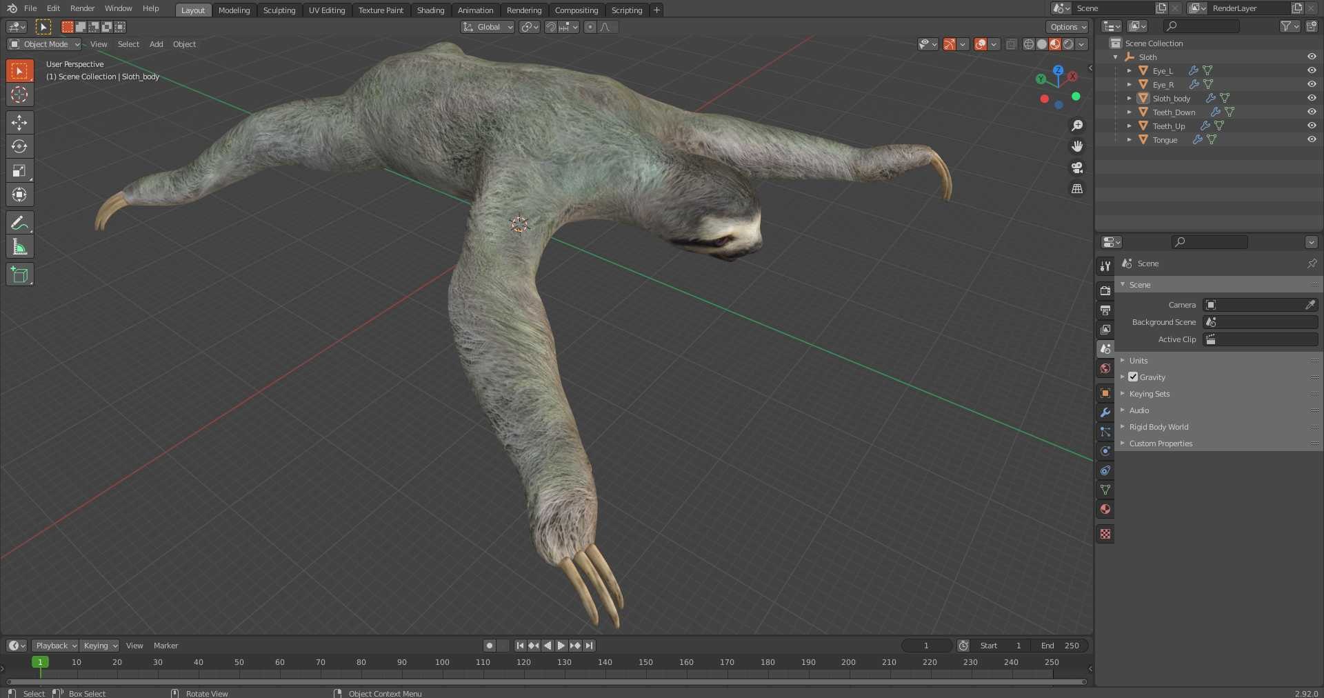 3D Sloth - TurboSquid 2180372