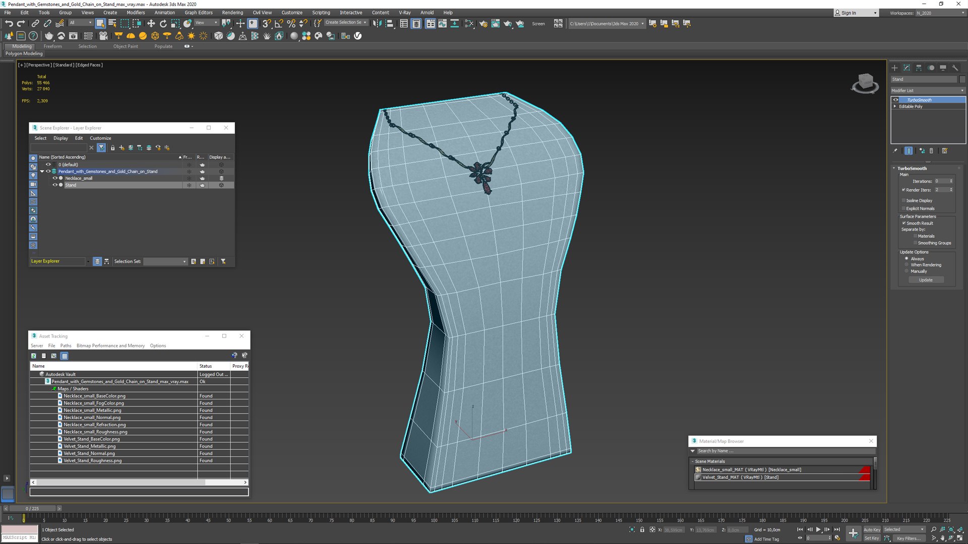 3D Model Pendant With Gemstones And Gold Chain On Stand - TurboSquid ...