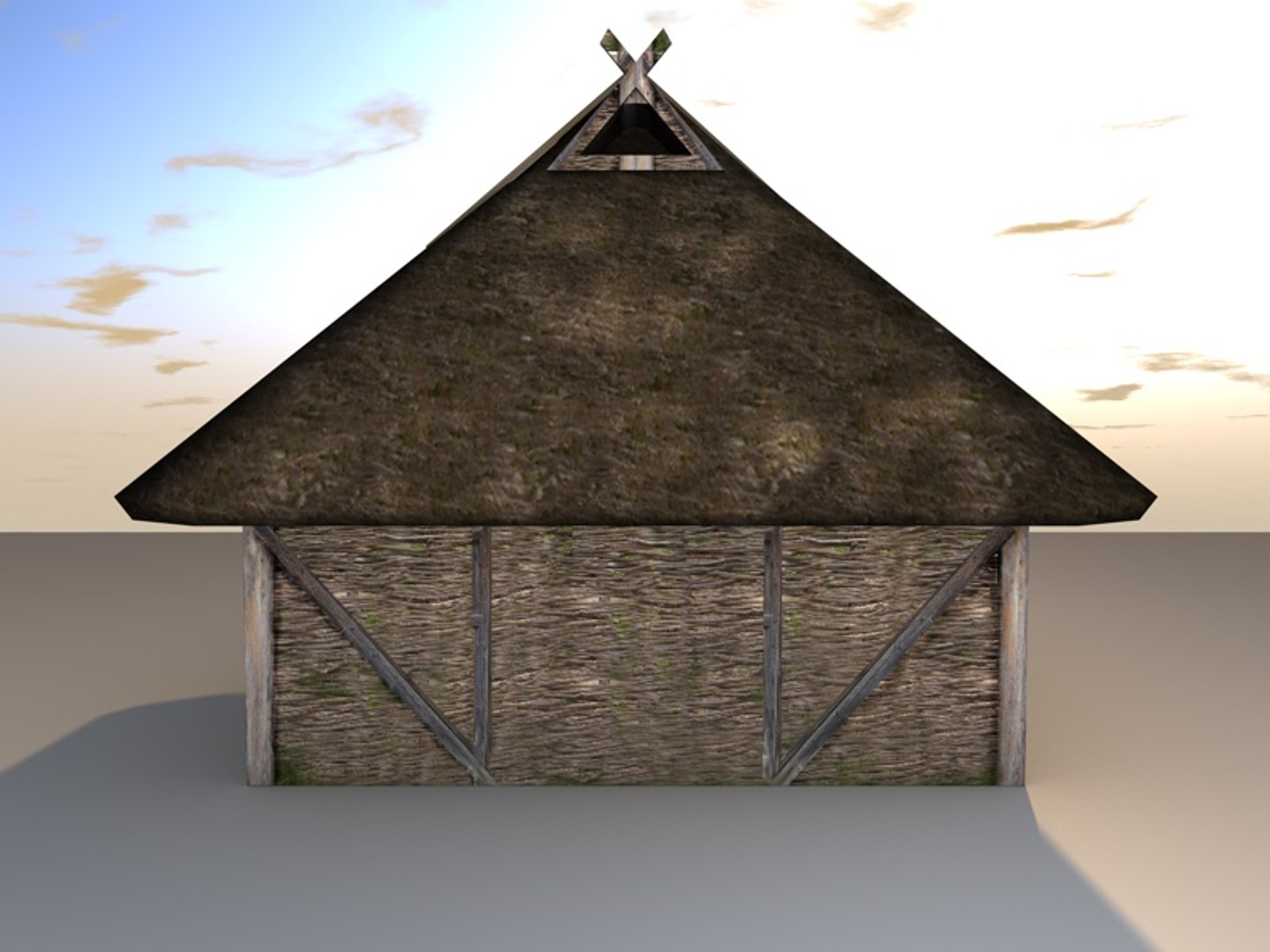 Hipped Roof Block House 3d Model