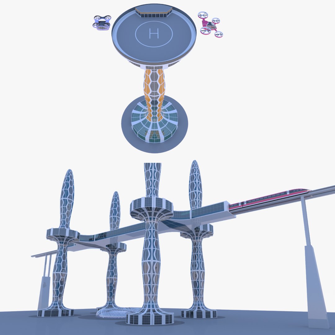 3D Droneport And Maglev Station Skyscrapers - TurboSquid 2147099
