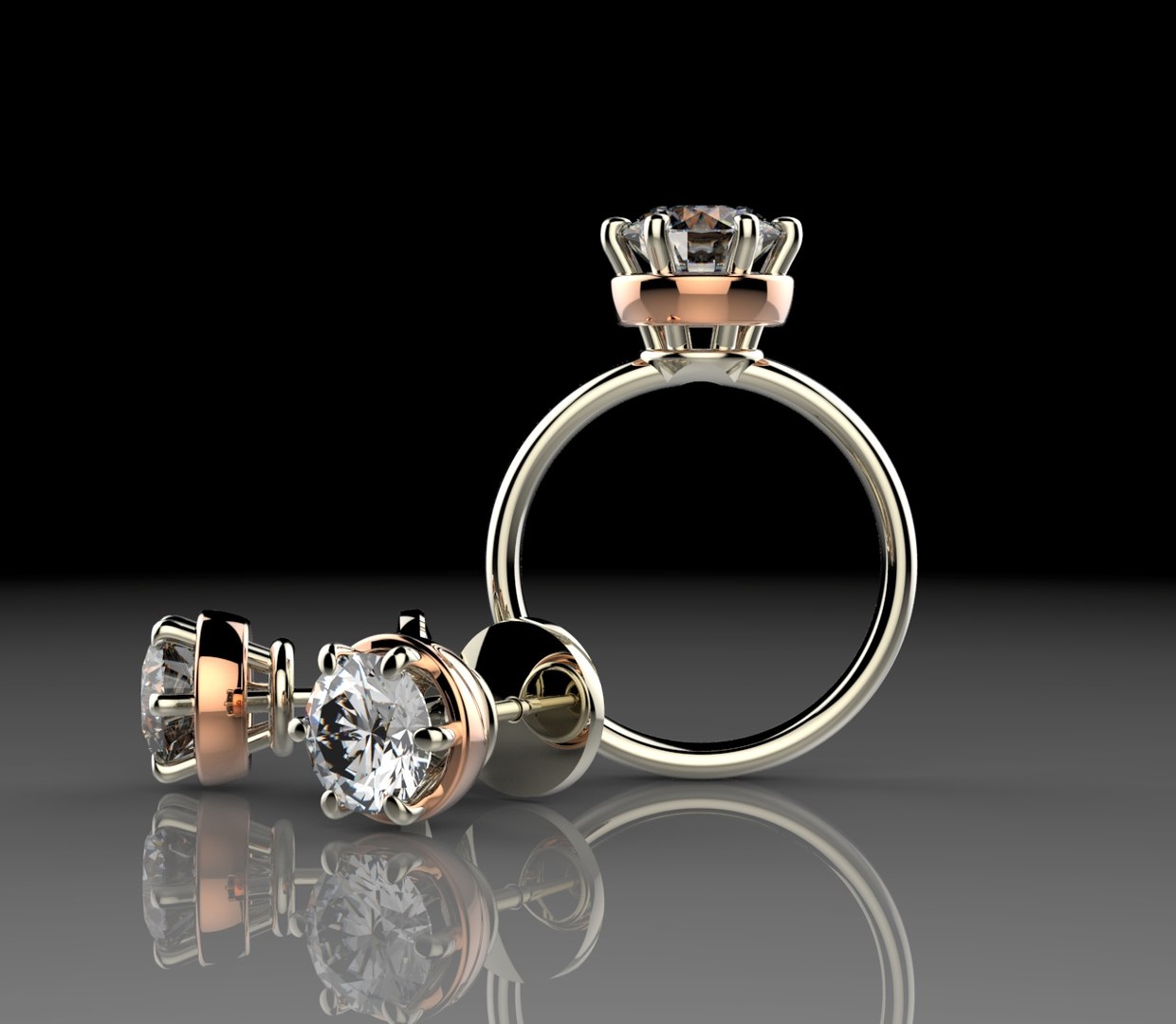 3d ring earrings model