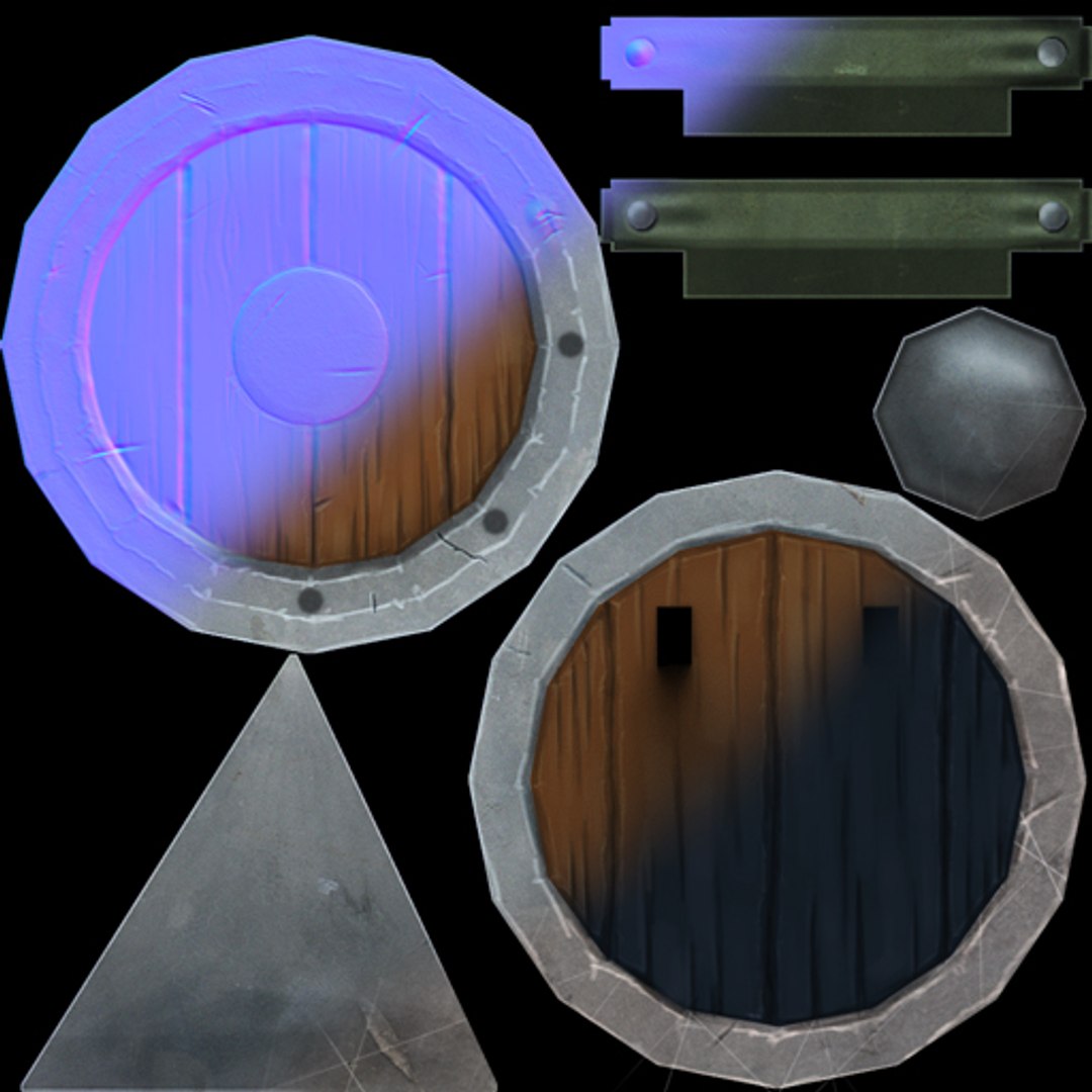 Hand Painted Shield Sword Obj