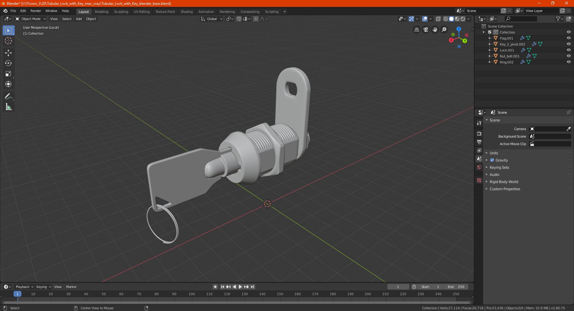 Tubular Lock with Key 3D model - TurboSquid 1868512