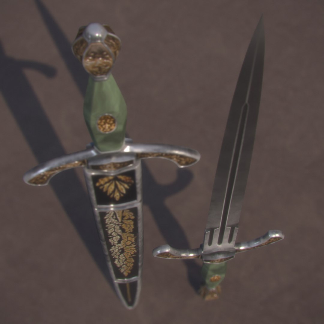 photorealistic decorated dagger sheath obj