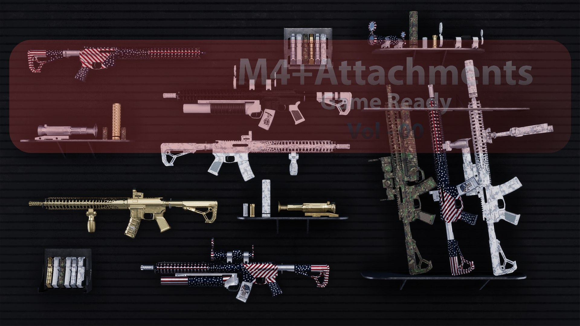 3D M4 - 17 Attachments - 15 Skins - Vol-00 - Game Ready Model ...