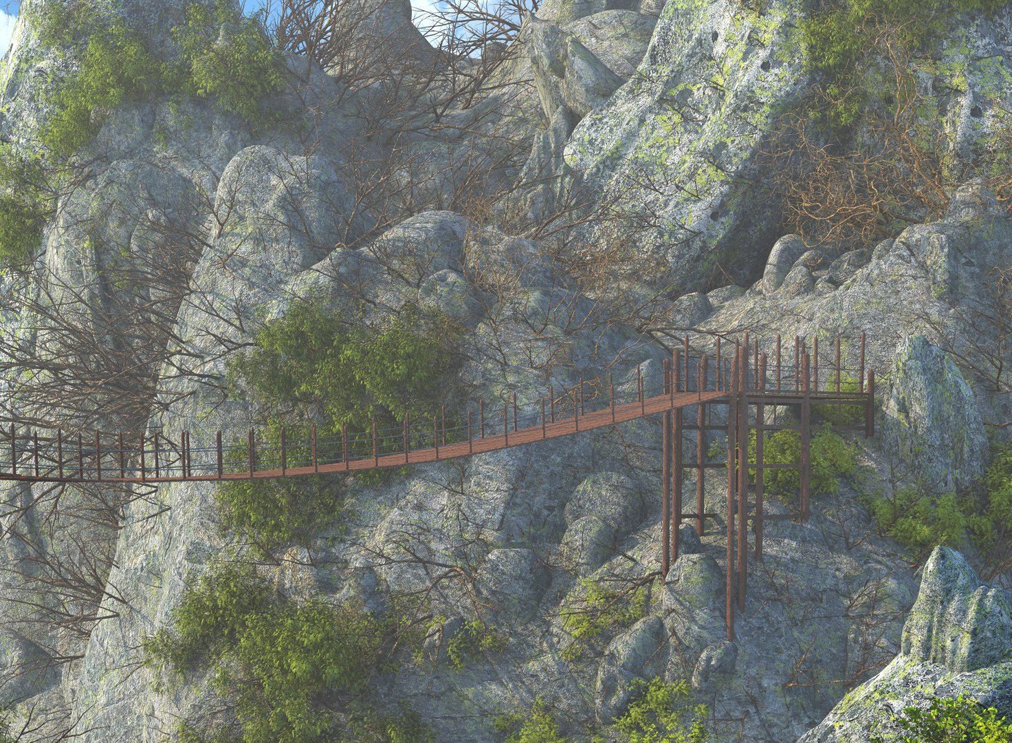 Suspension Bridge Mountain Environment 3D model - TurboSquid 1740597