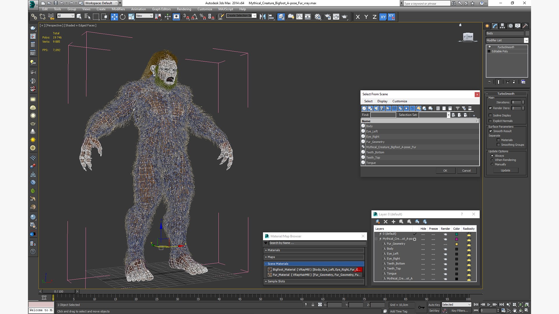 Mythical Creature Bigfoot A-pose Fur Model - TurboSquid 2005973