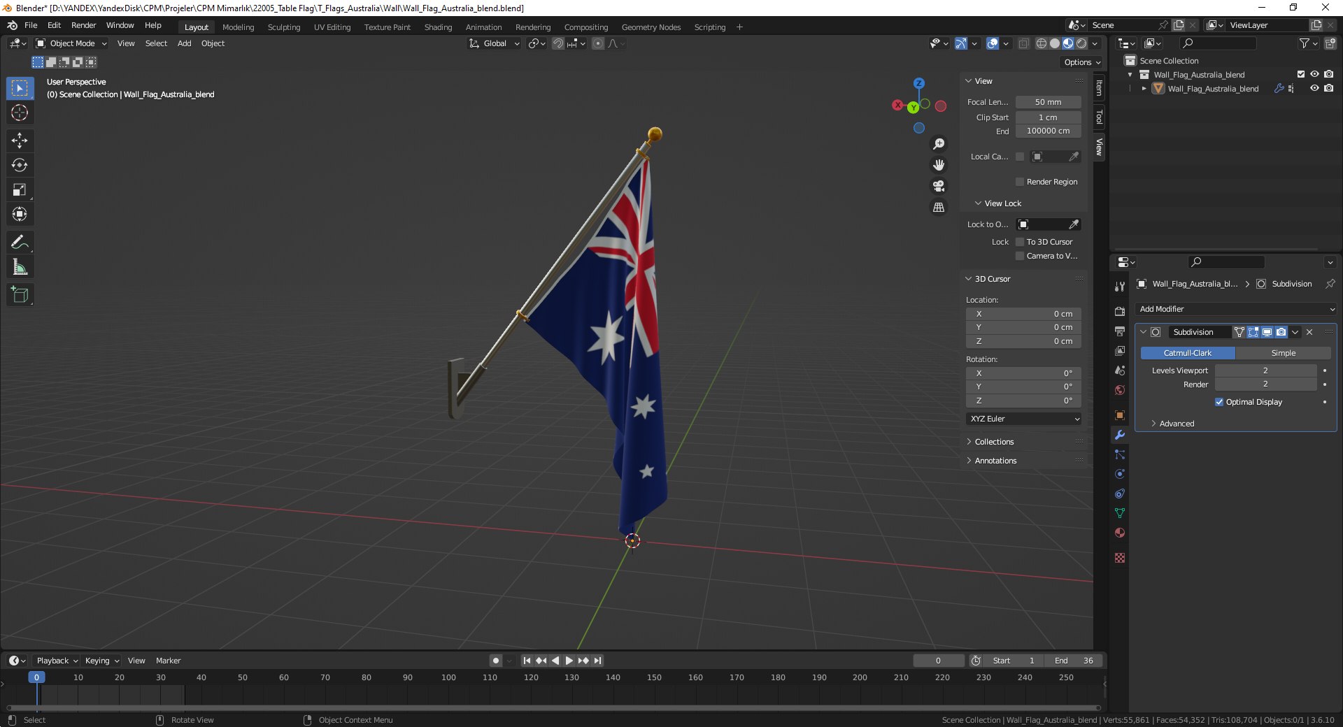 Wall Flag Australia 3D Model - TurboSquid 2207320