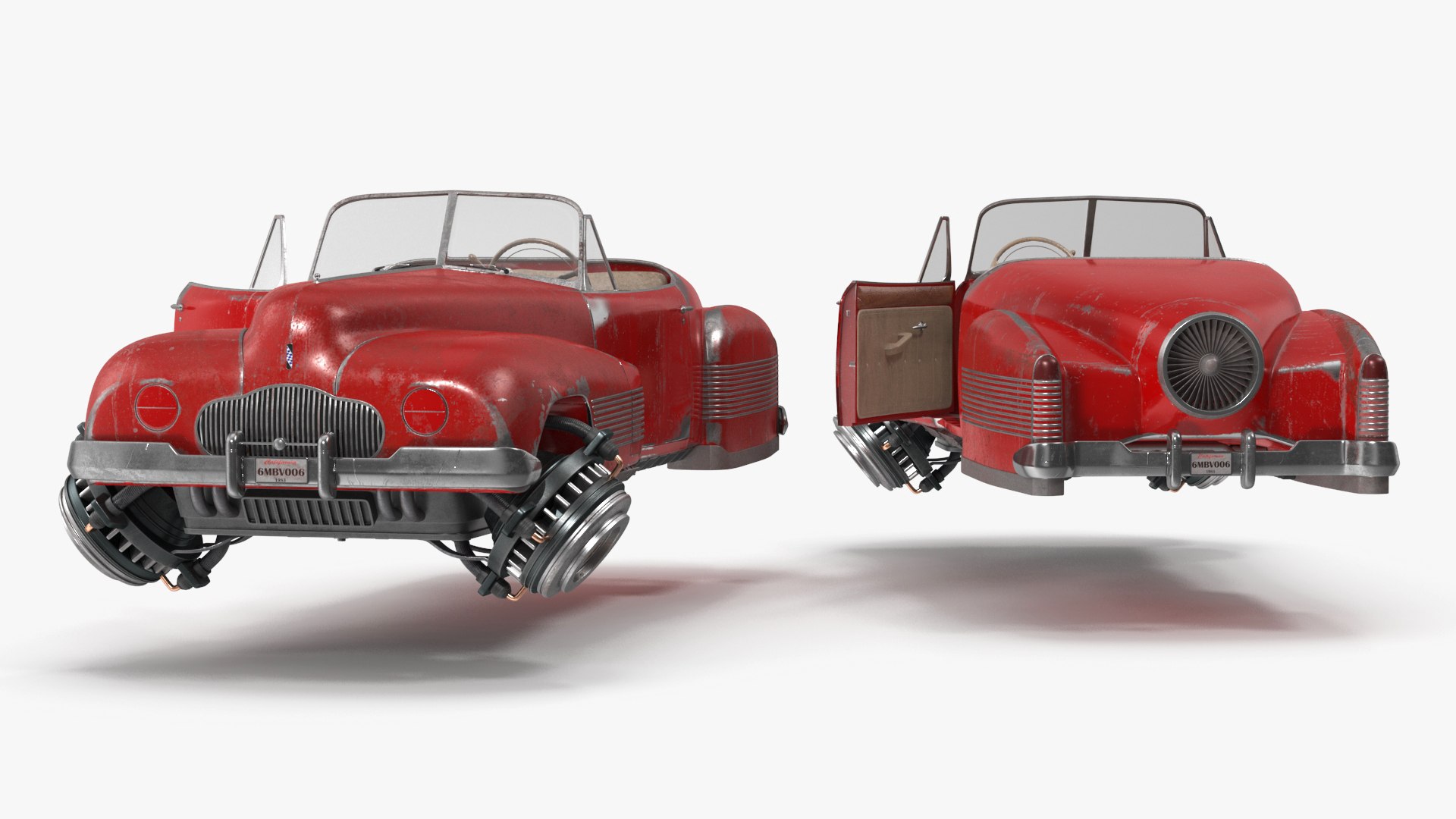 Red Retro Hovercar Old Rigged 3D - TurboSquid 2099665