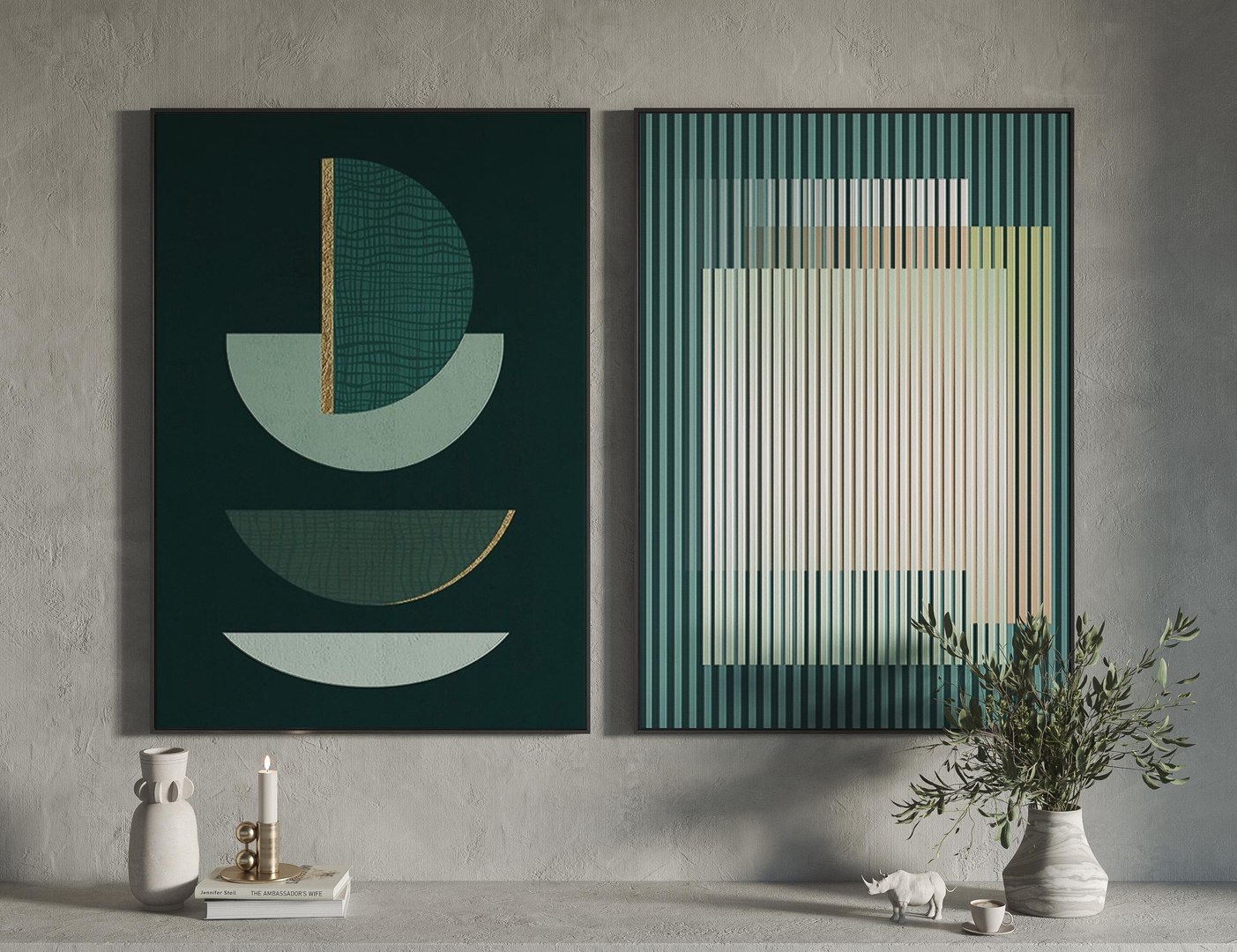 modelo 3d Modern ink green hanging painting model - TurboSquid 2067515