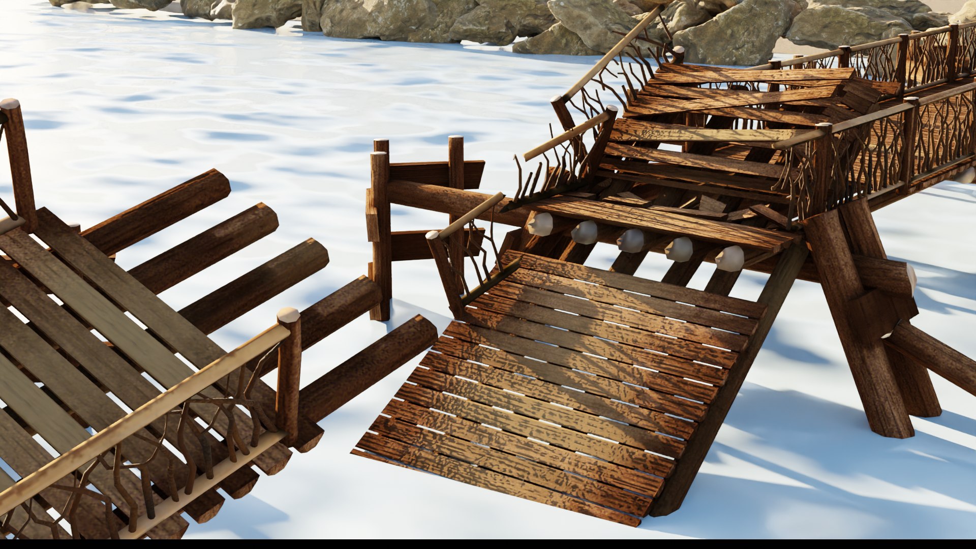 Wooden Broken Roman Bridge Model - TurboSquid 2240930