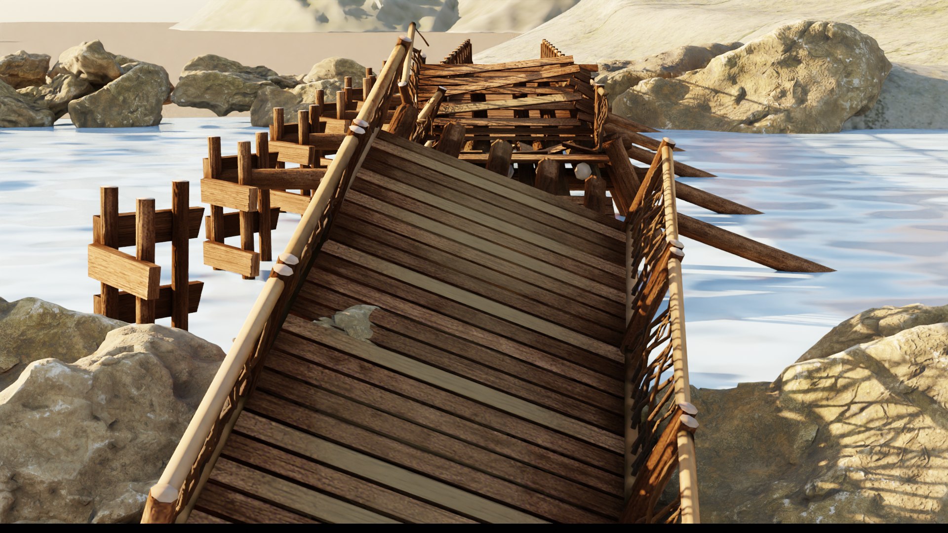 Wooden Broken Roman Bridge Model - TurboSquid 2240930