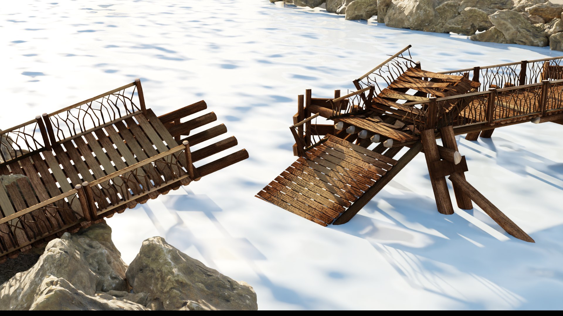Wooden Broken Roman Bridge Model - TurboSquid 2240930