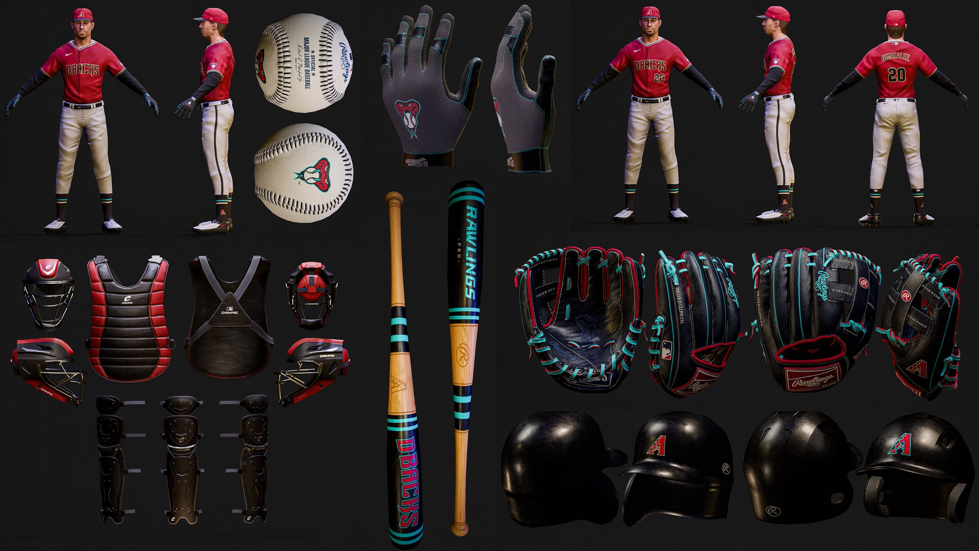Arizona Diamondbacks Player Character And Essential Baseball Equipment ...