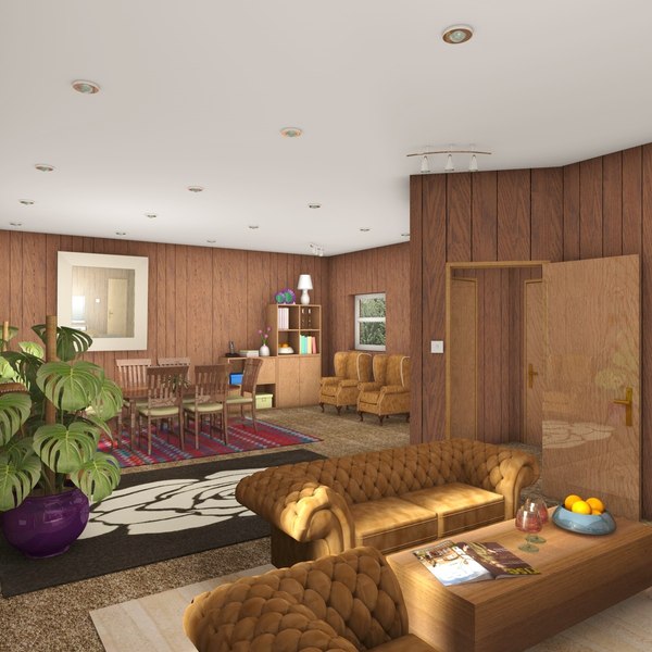 3d timber living room model