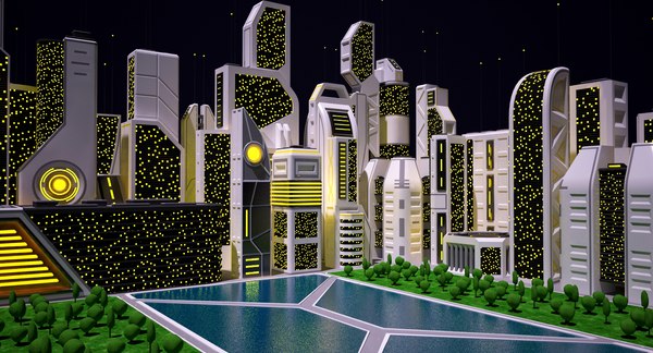 3d future city night futuristic buildings