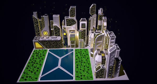 3d future city night futuristic buildings