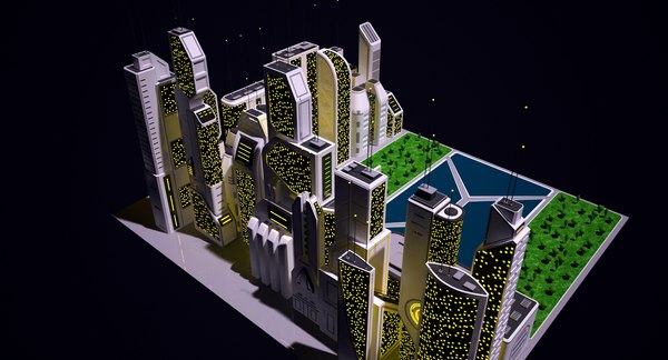 3d future city night futuristic buildings