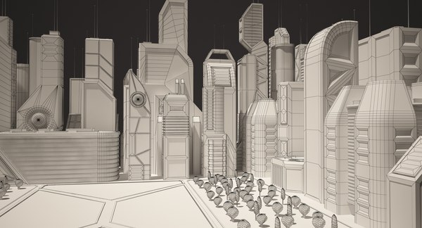 3d future city night futuristic buildings