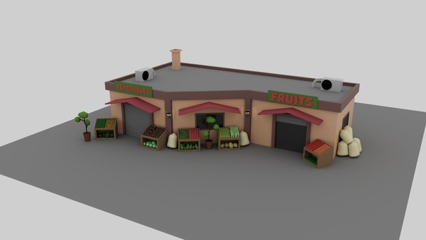 modelo 3d Tienda de frutas Low Poly - TurboSquid 2187076