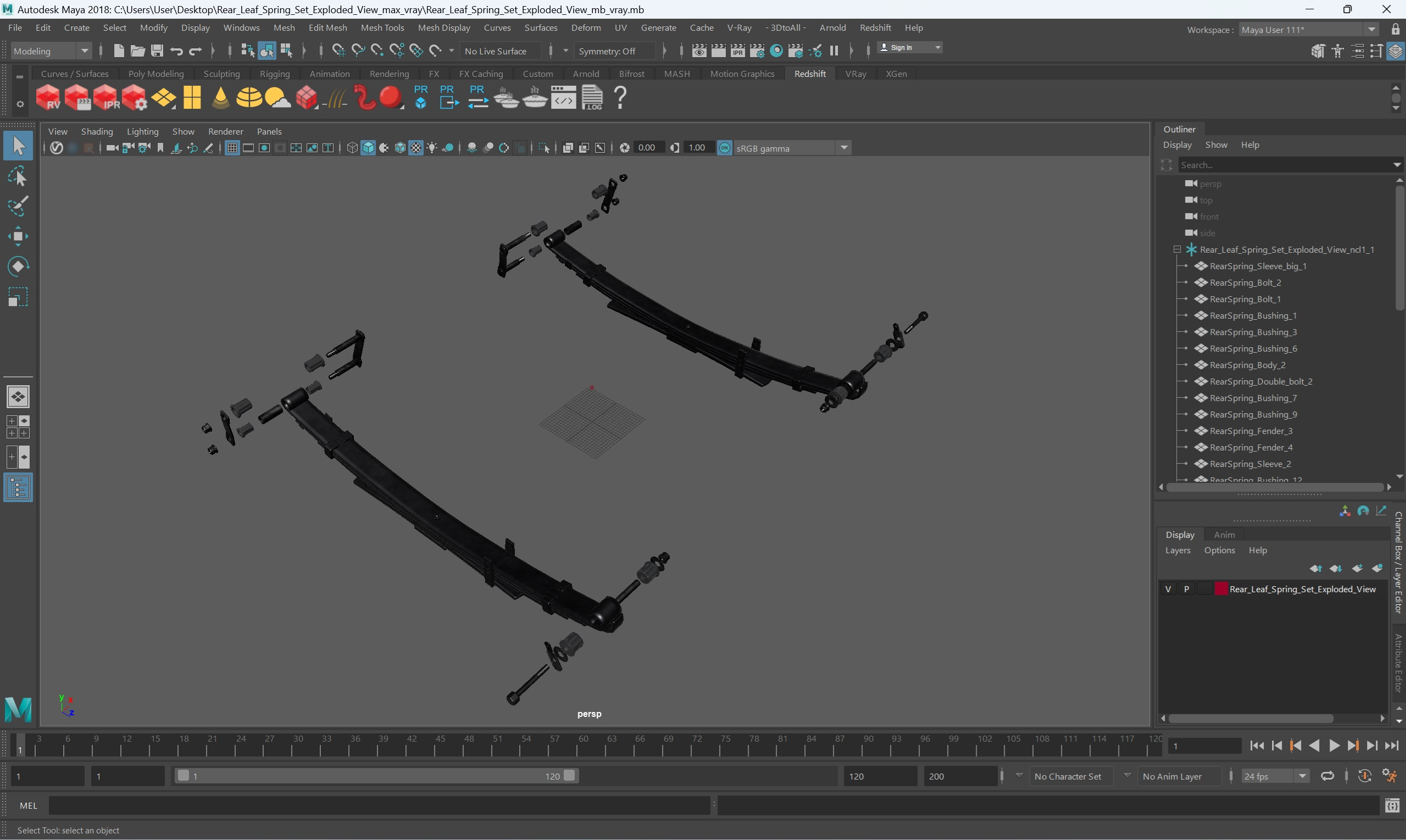 modelo 3d Vista despiezada del conjunto de ballestas traseras ...