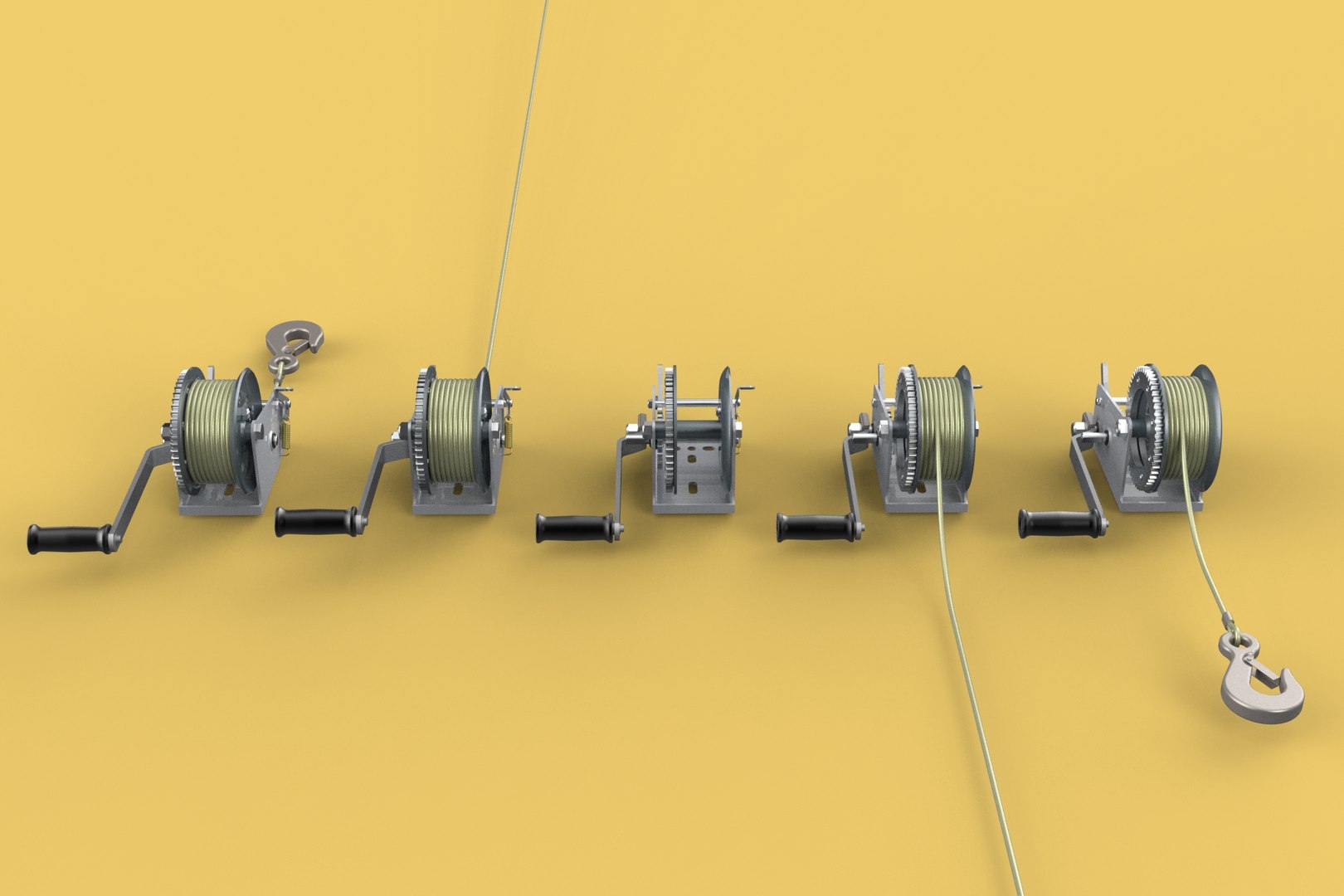 WINCHES HAND CRANK WINCH HOIST WIRE LIFTER ROPE SLING HOOK CRANE 3D ...