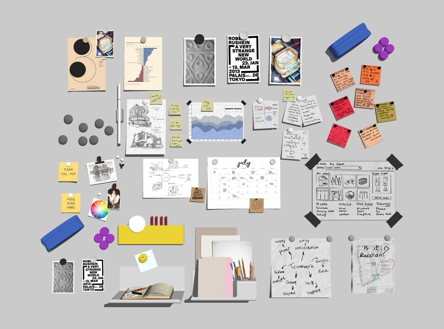 3D White Board Tack Board Wall Corkboard Rectangular Office Pin Notice ...