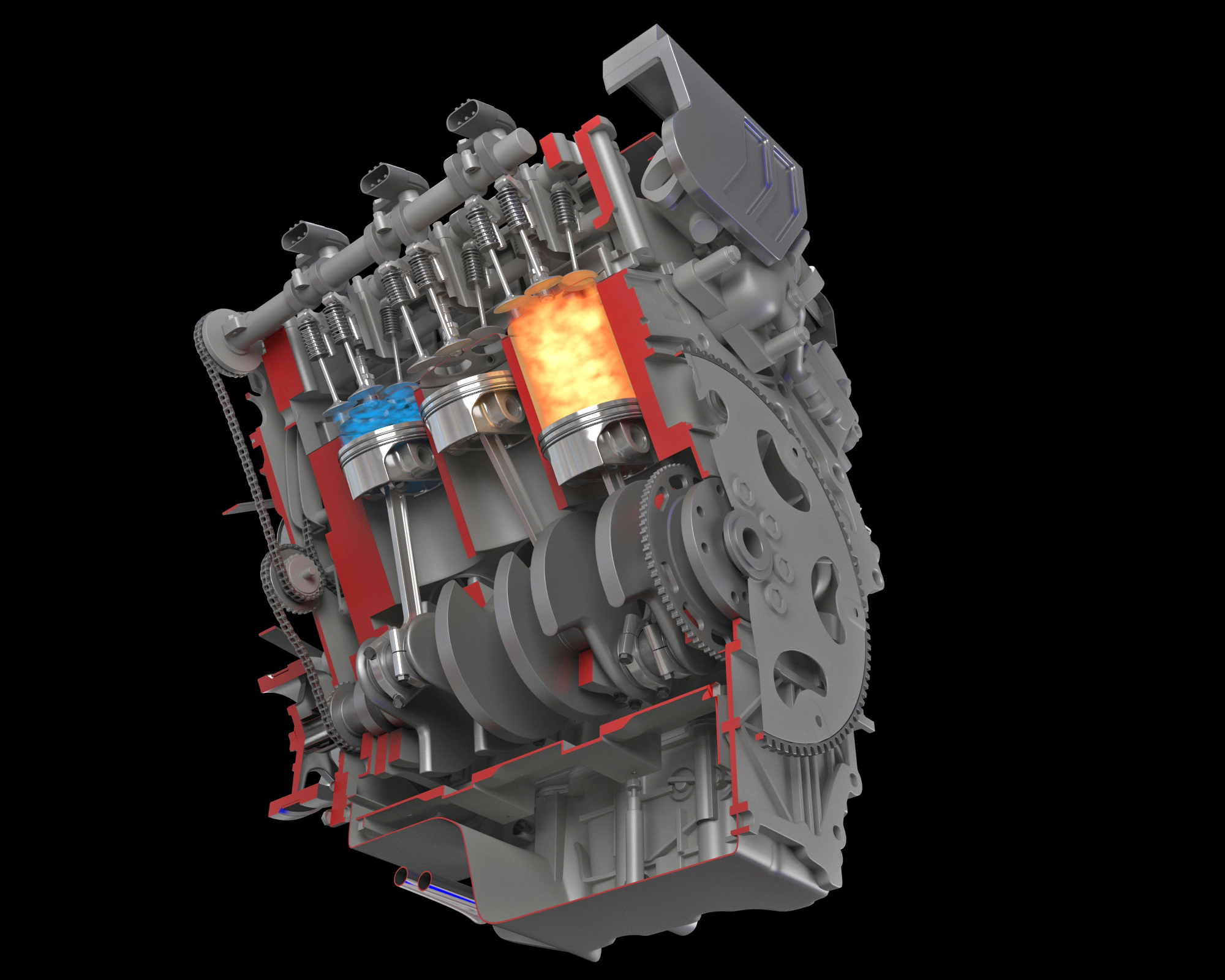 단면 애니메이션 V6 엔진 가솔린 점화 3D 모델 - TurboSquid 1344886