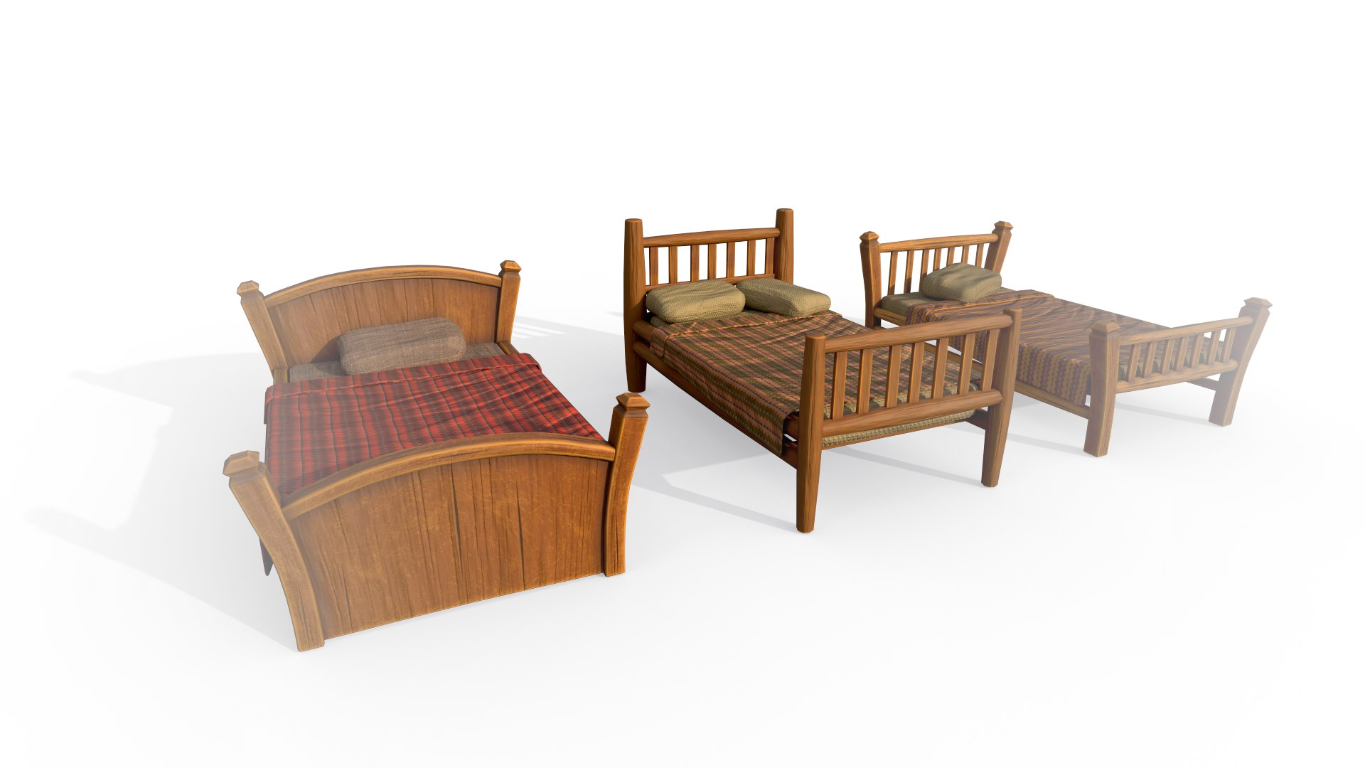 Set Of Stylized Beds With Pillow And Blanket PBR Game Ready Low-poly 3D ...