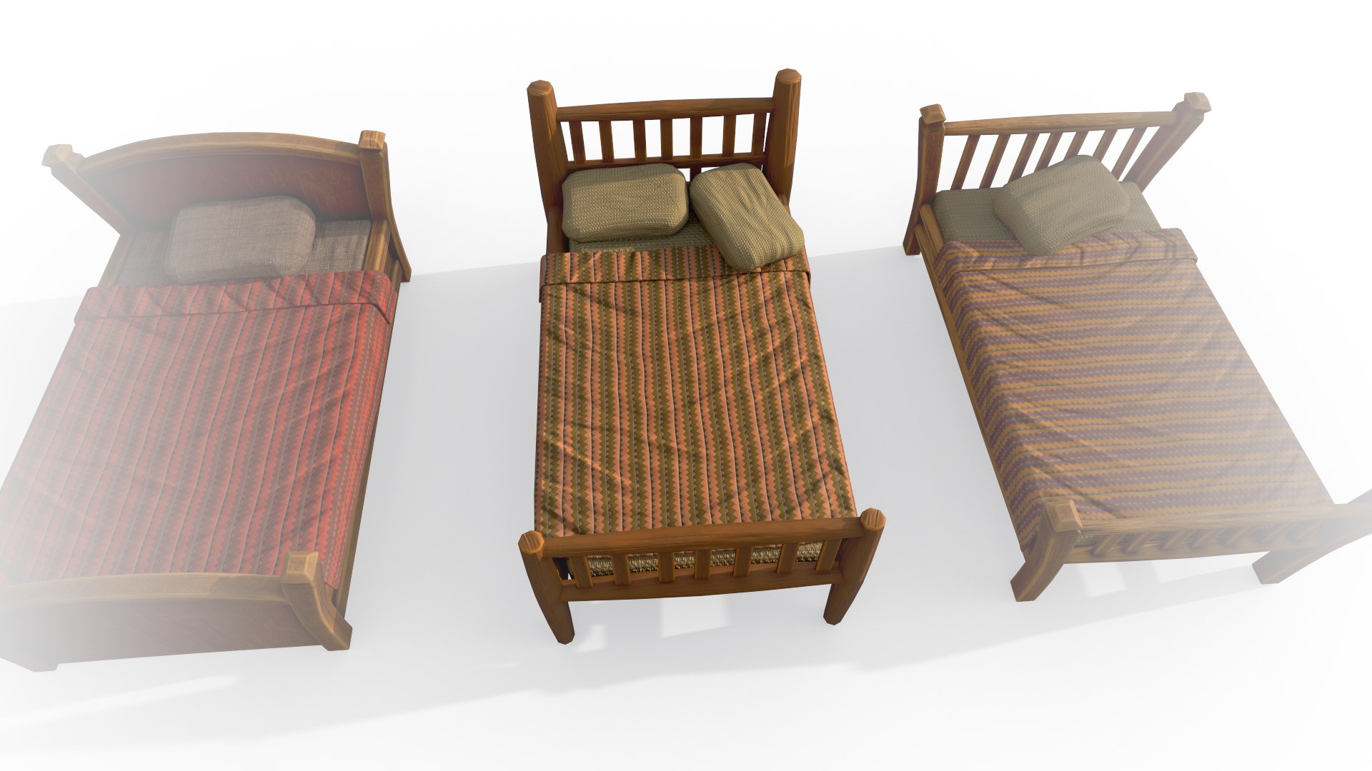 Set Of Stylized Beds With Pillow And Blanket PBR Game Ready Low-poly 3D ...