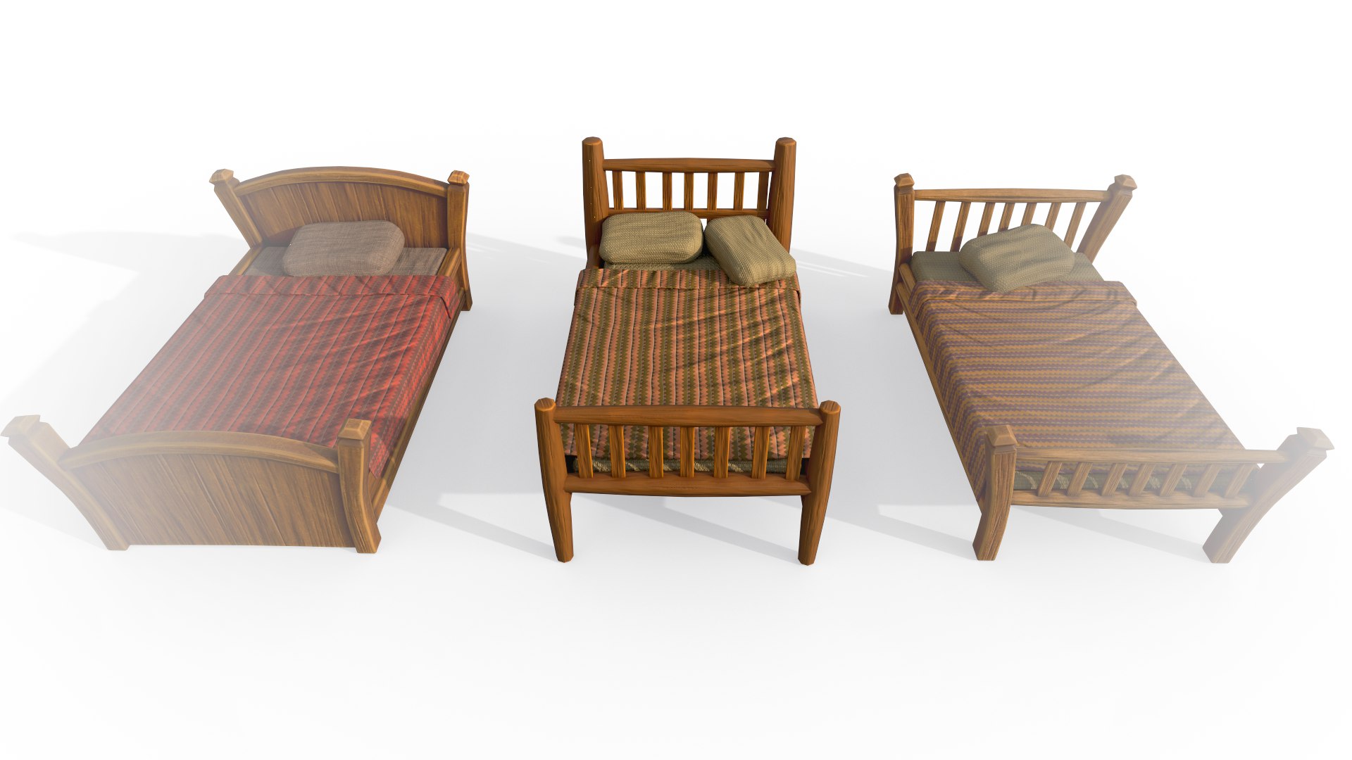 Set Of Stylized Beds With Pillow And Blanket PBR Game Ready Low-poly 3D ...