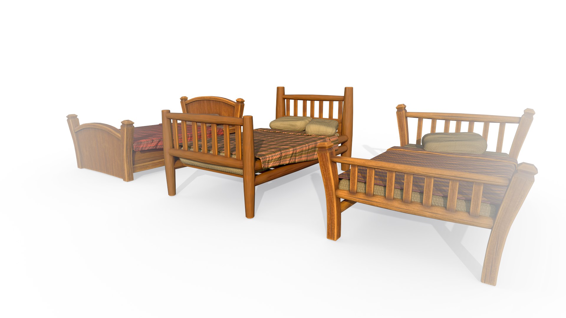 Set Of Stylized Beds With Pillow And Blanket PBR Game Ready Low-poly 3D ...
