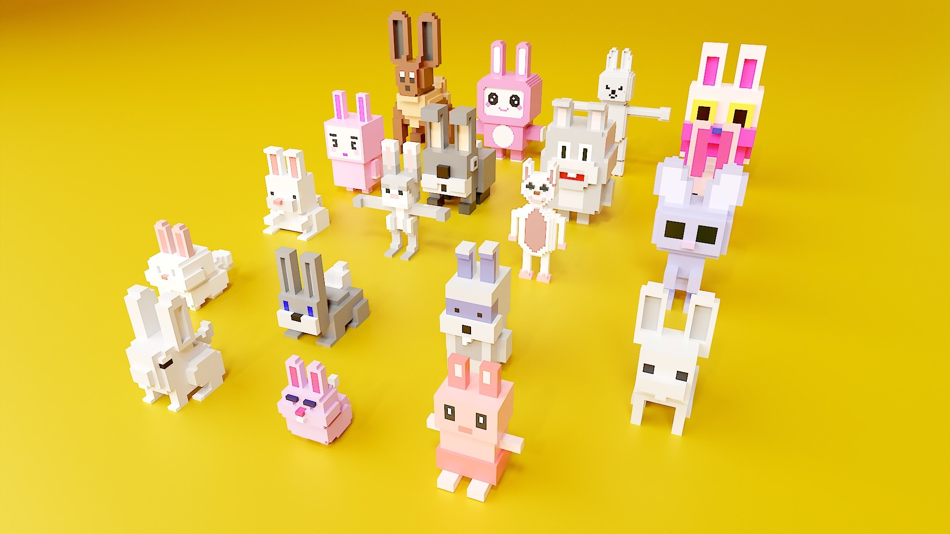 Rabbit voxel art pack 3d model model - TurboSquid 2182621