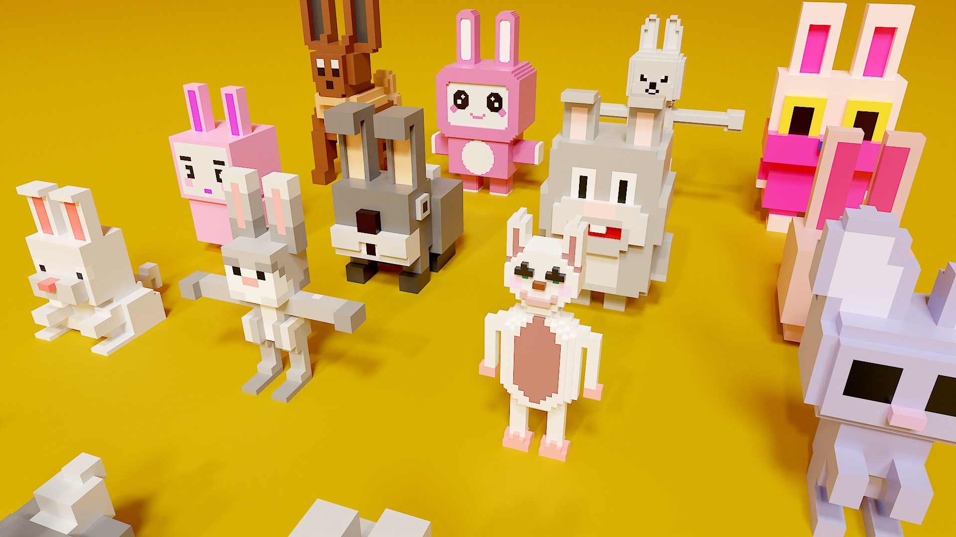 Rabbit voxel art pack 3d model model - TurboSquid 2182621