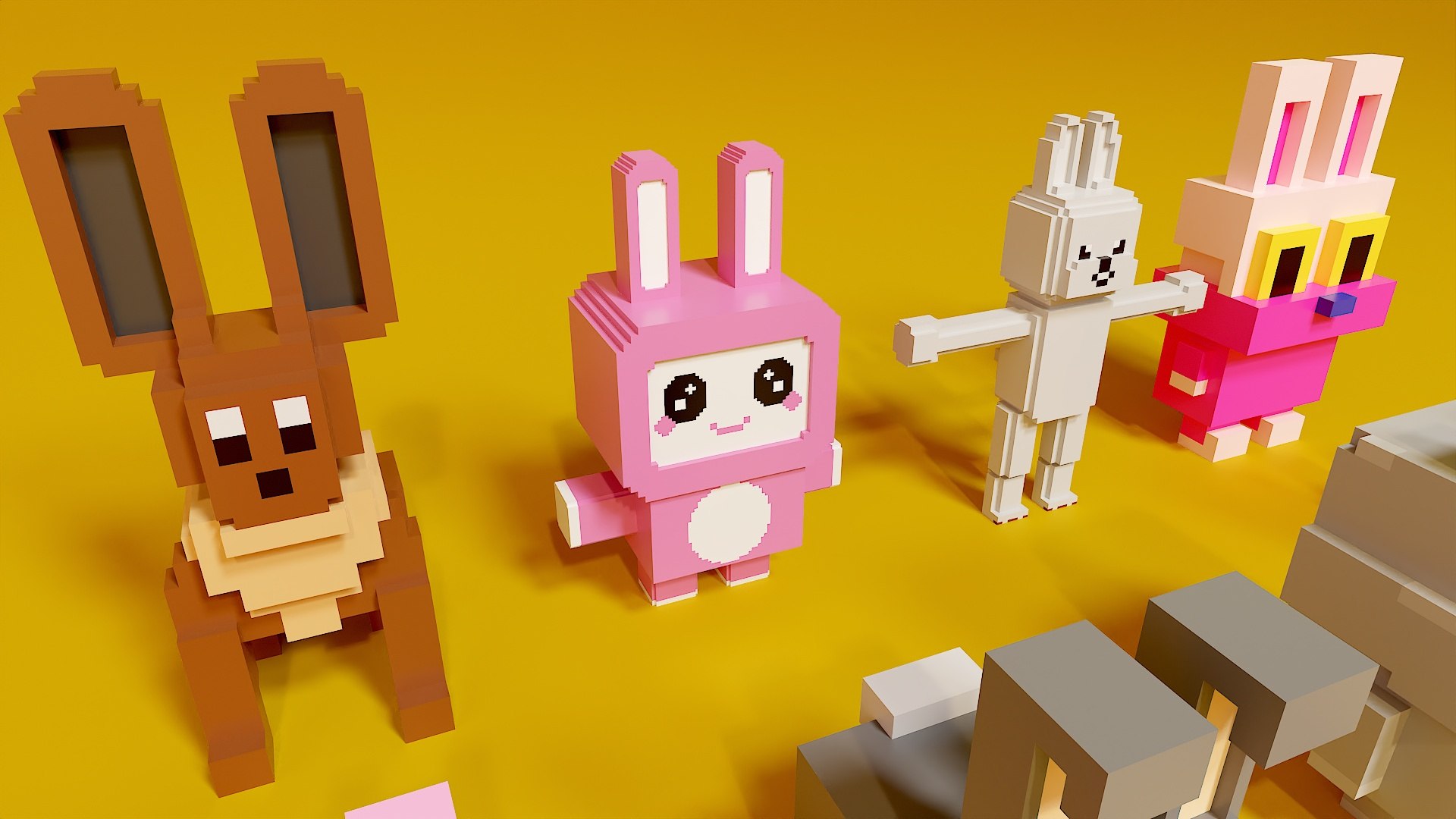 Rabbit voxel art pack 3d model model - TurboSquid 2182621