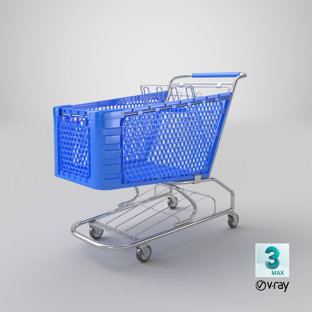 3D Model Detailed Blue Shopping Cart - TurboSquid 1999491