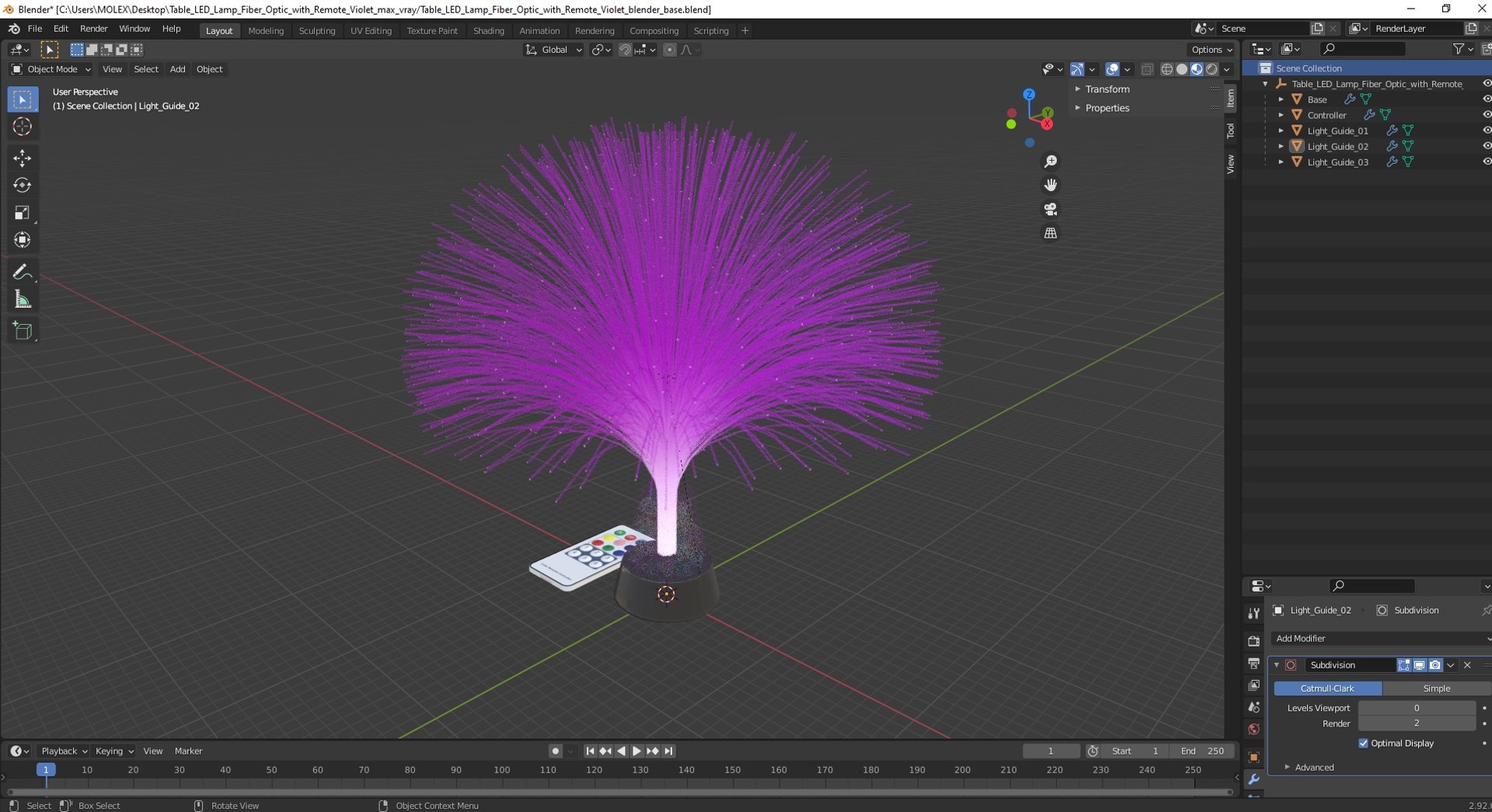 Table LED Lamp Fiber Optic With Remote Violet 3D Model - TurboSquid 2160568