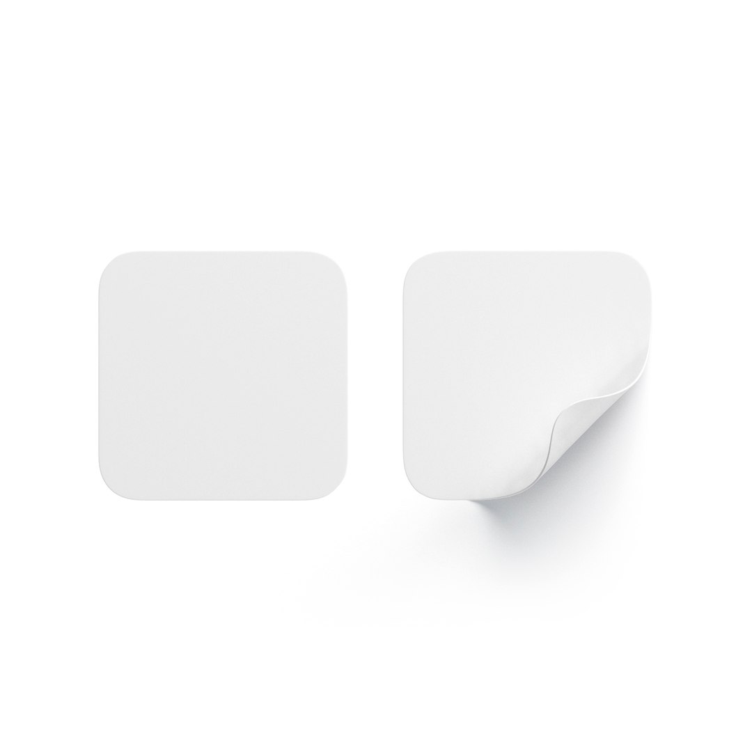 Two White Square Stickers - Smooth And Curled Corners Adhesive Label 3D ...