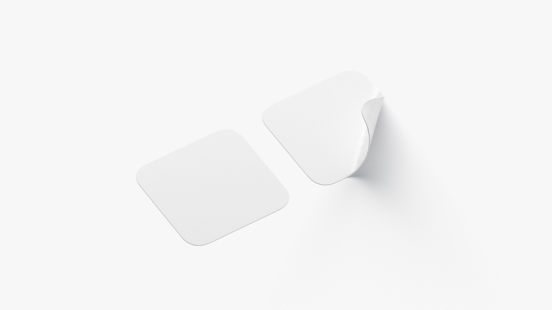 Two White Square Stickers - Smooth And Curled Corners Adhesive Label 3D ...