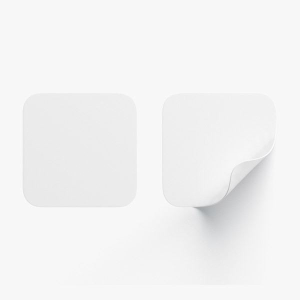 Two White Square Stickers - smooth and curled corners adhesive label 3D ...
