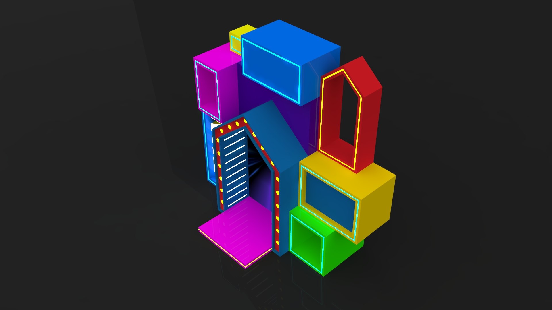 3D Stand Booth Art Installation Colorful Lighted Geometric Style ...
