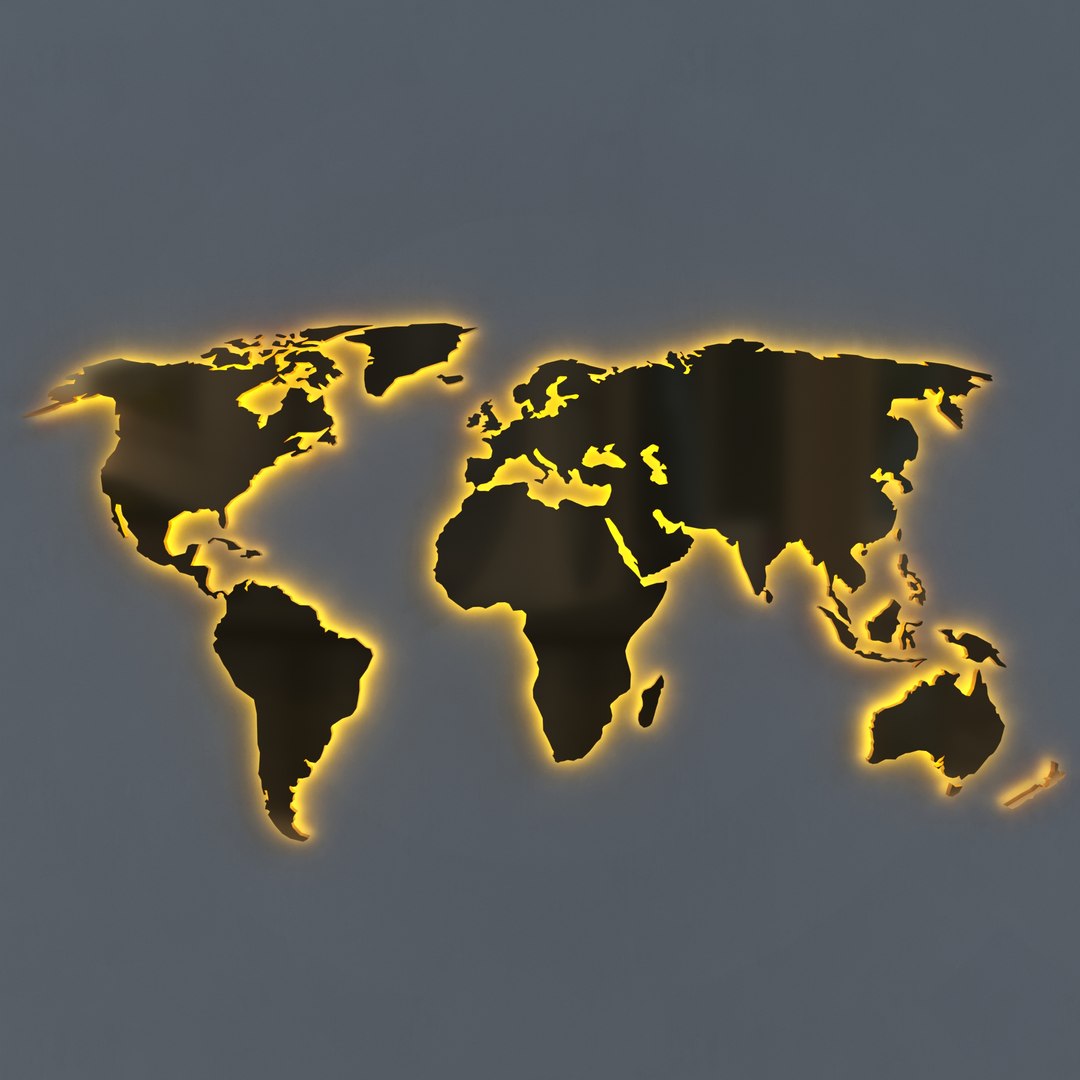 3D Model 3D Model Of World Map Wall Decoration With Light - TurboSquid ...
