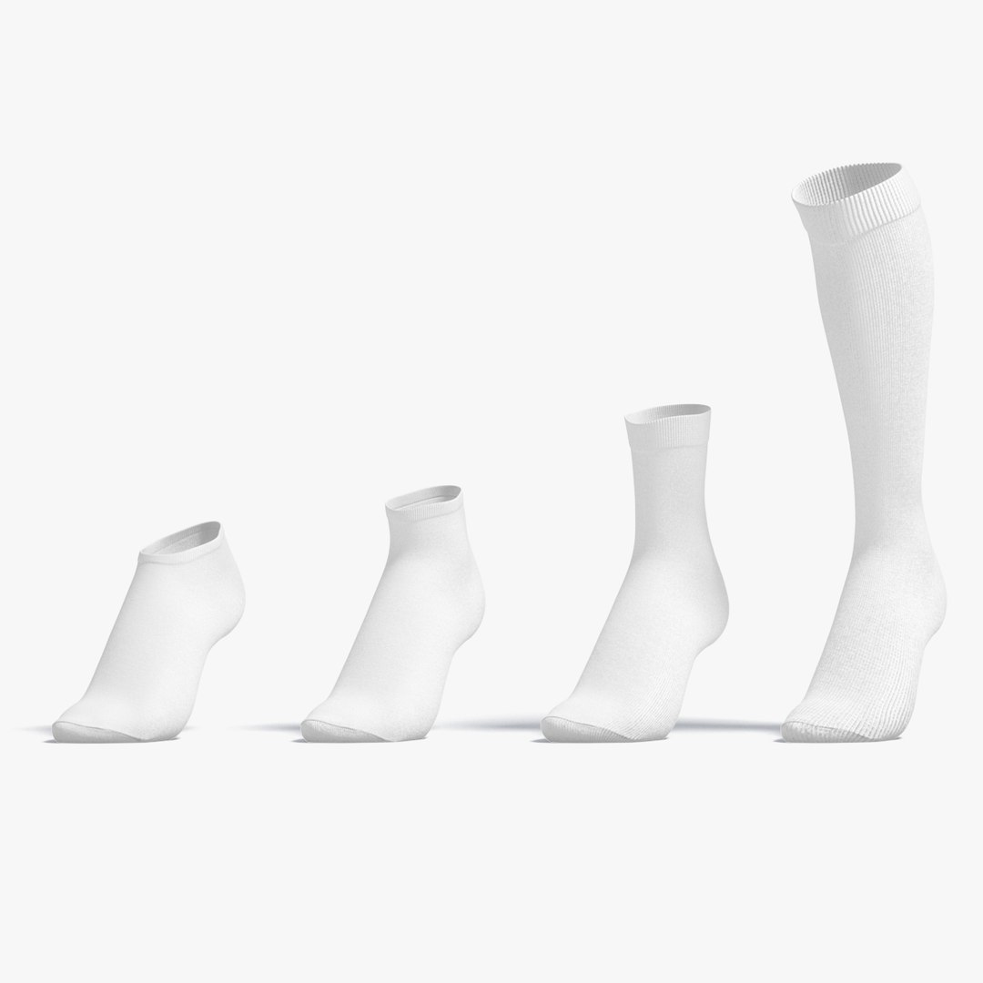 White Single Socks on tiptoe different shapes - fabric sox pair 3D ...