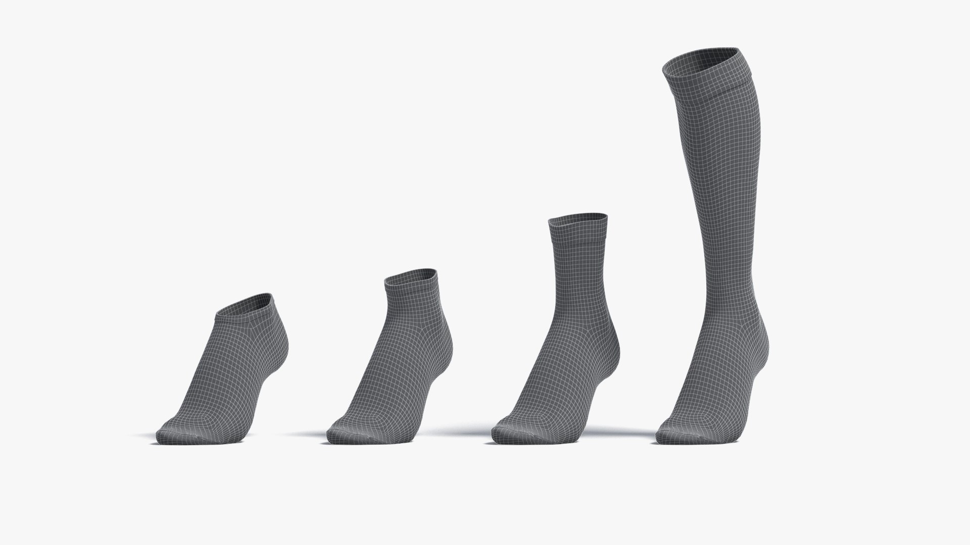 White Single Socks On Tiptoe Different Shapes - Fabric Sox Pair 3D ...