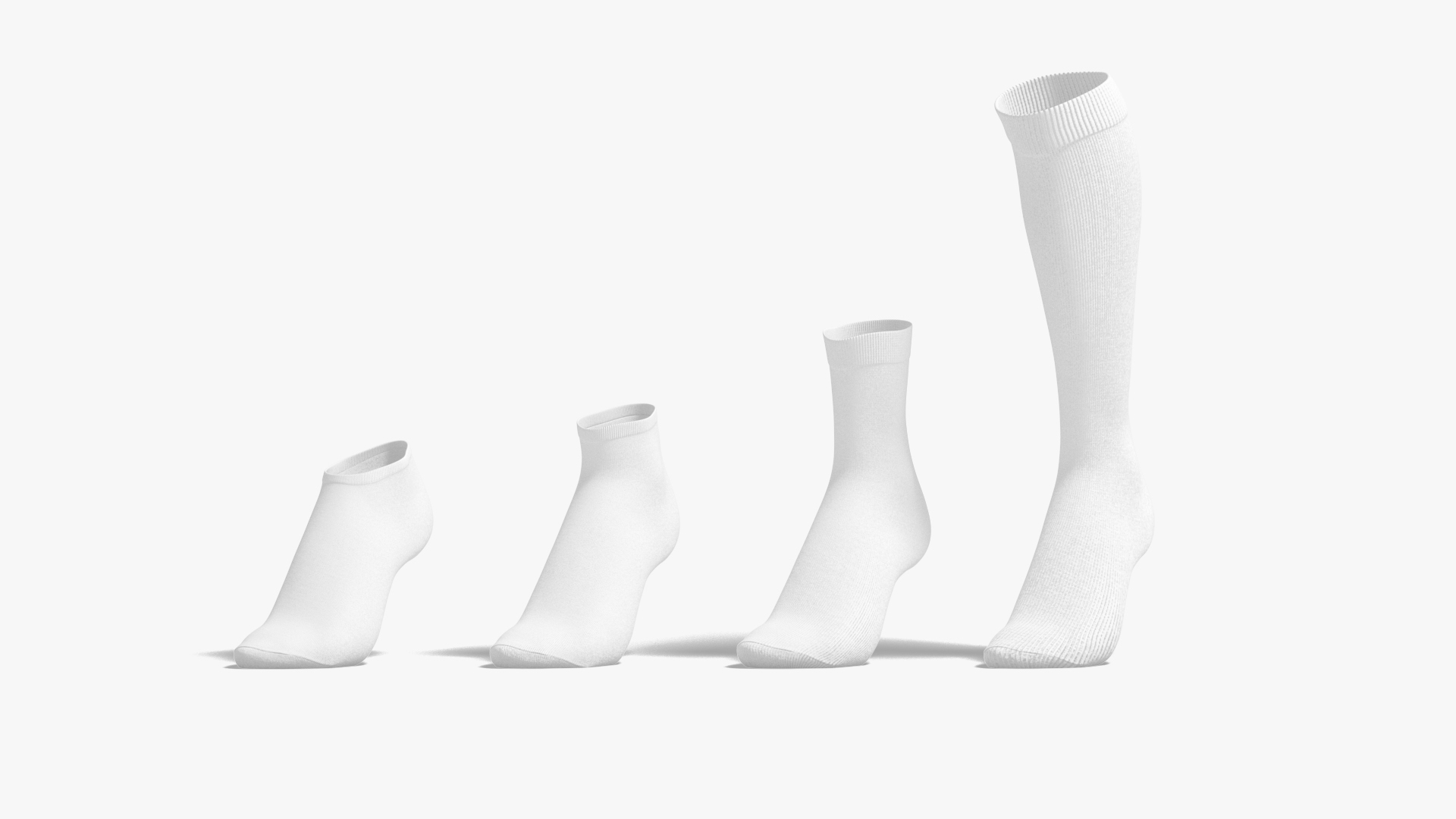 White Single Socks On Tiptoe Different Shapes - Fabric Sox Pair 3D ...