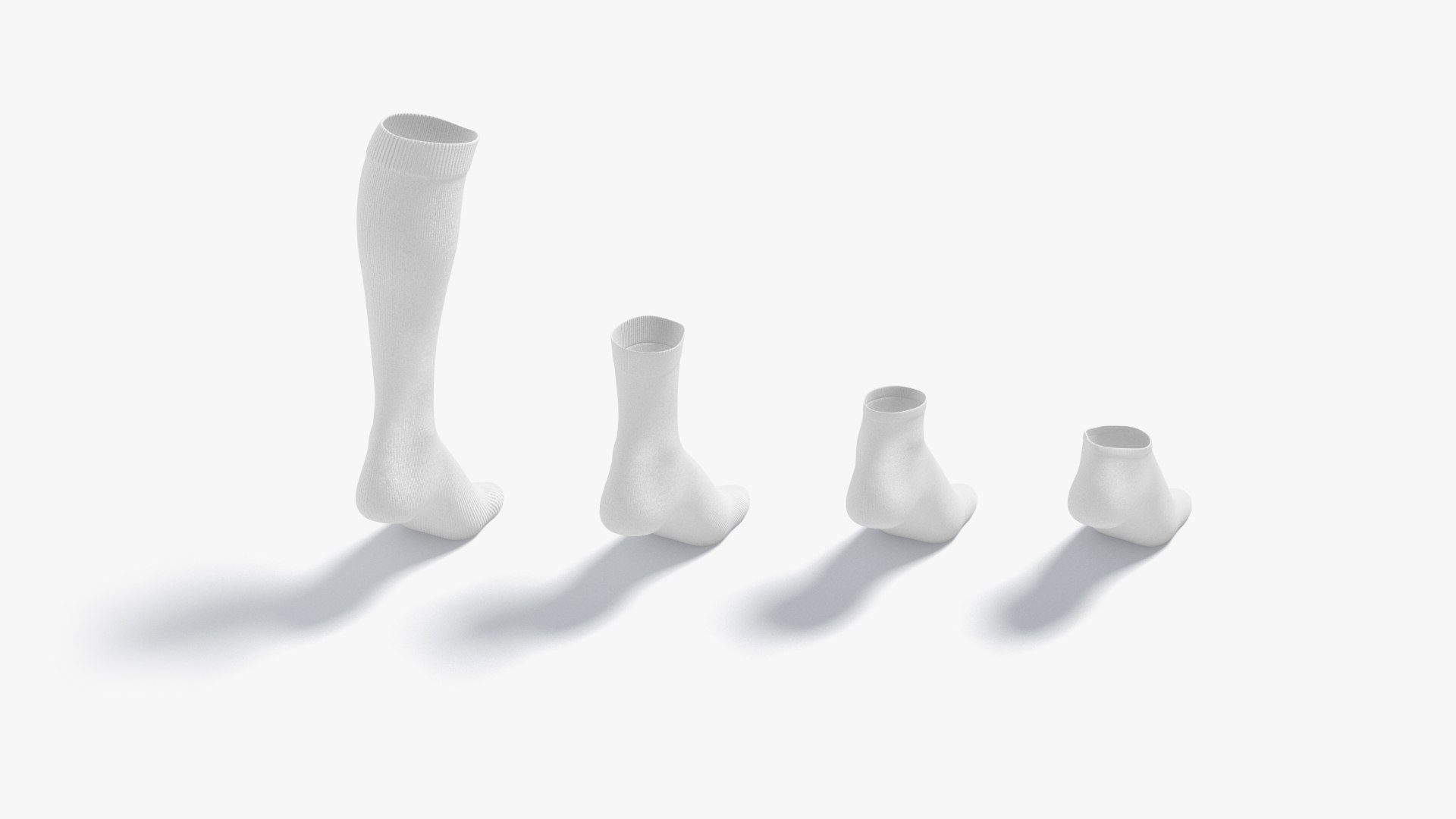 White Single Socks On Tiptoe Different Shapes - Fabric Sox Pair 3D ...