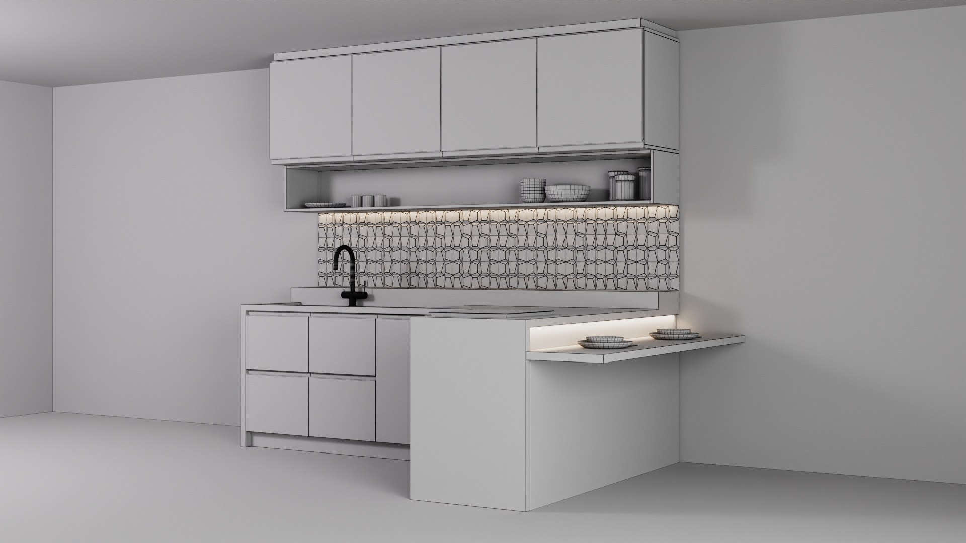 3D Basic Modern Kitchen 1 Model - TurboSquid 2106949