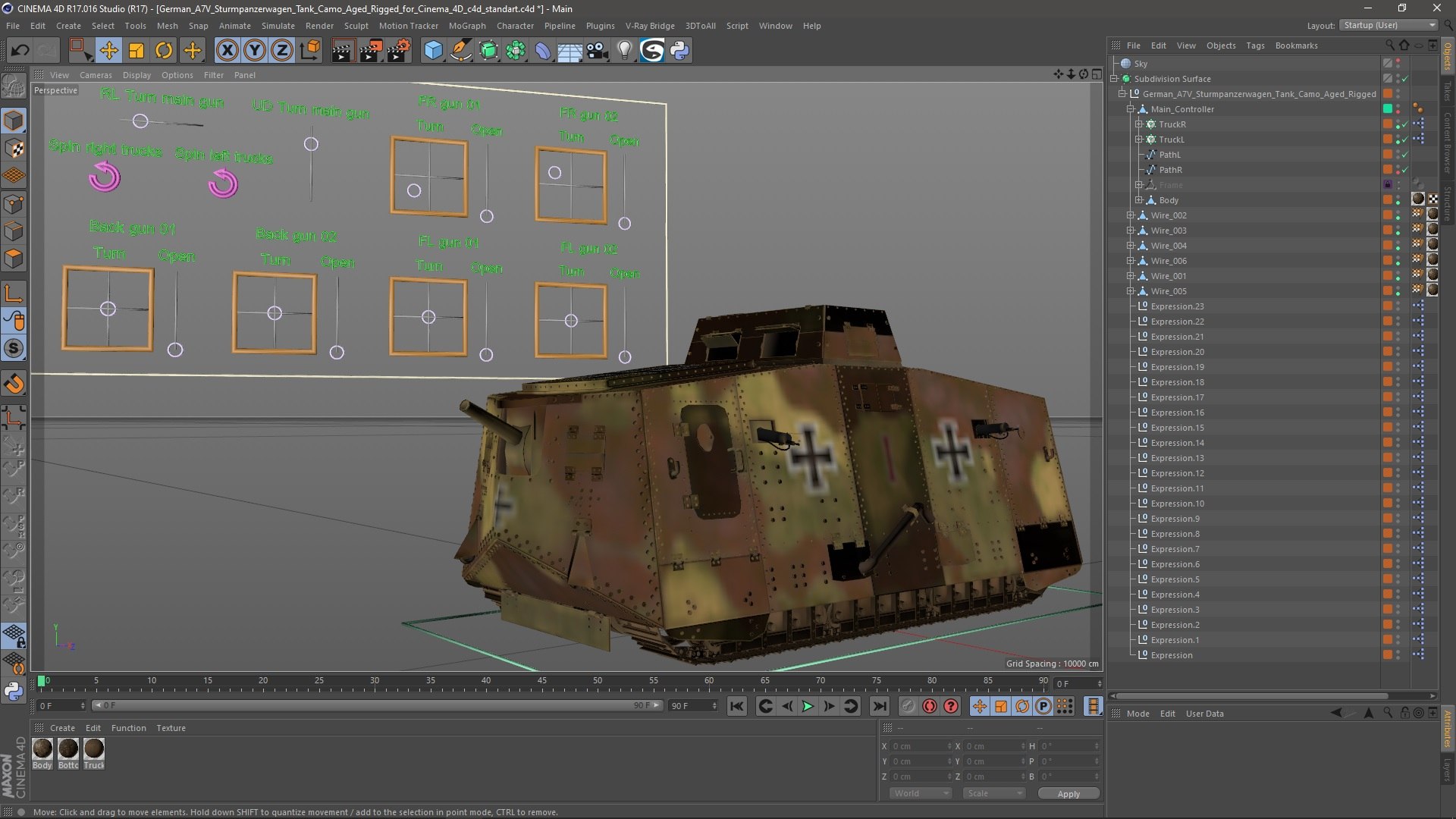 German A7V Sturmpanzerwagen Tank Camo Aged Rigged for Cinema 4D 3D ...