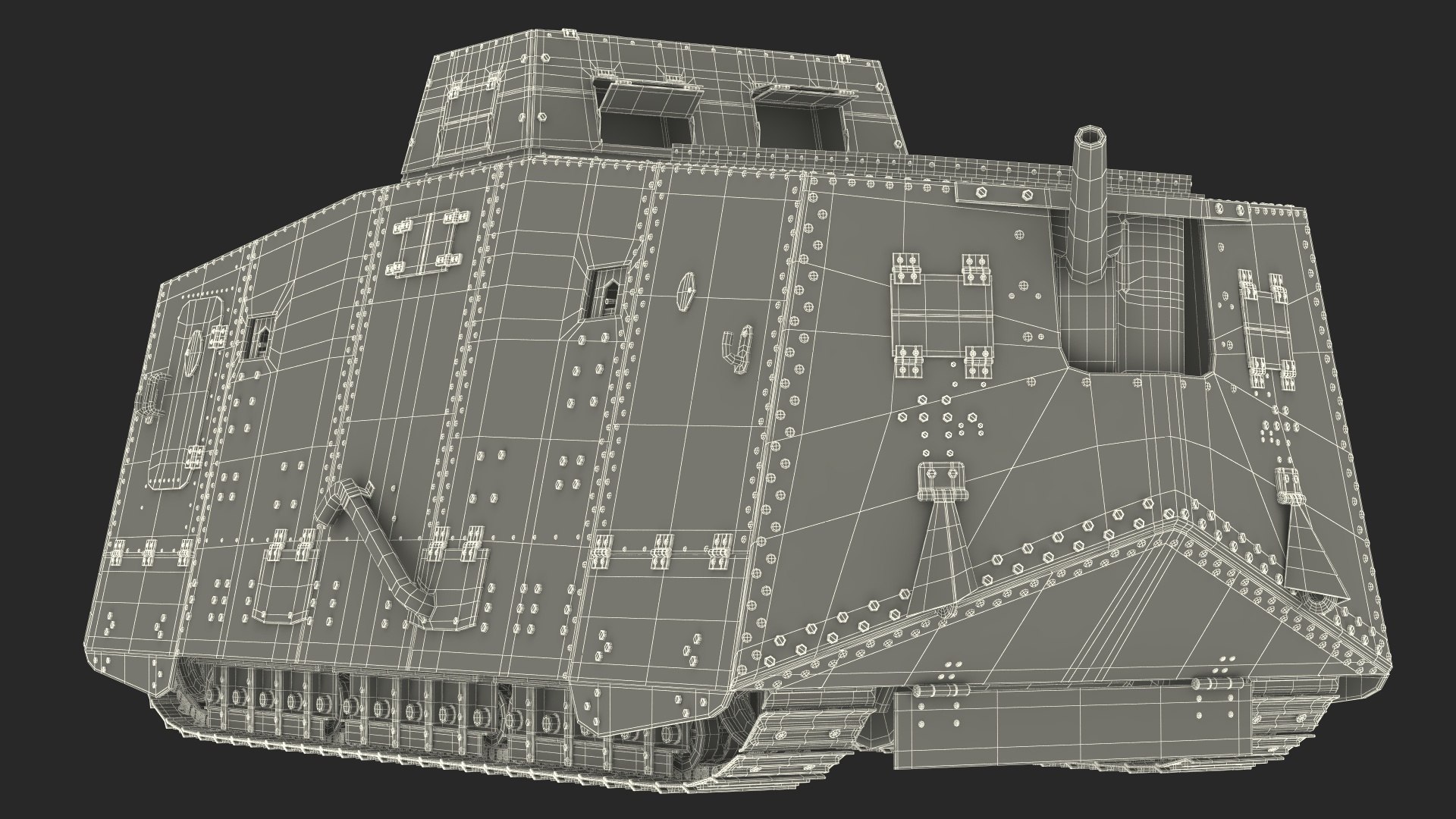 German A7V Sturmpanzerwagen Tank Camo Aged Rigged for Cinema 4D 3D ...